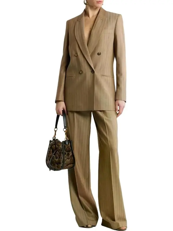 Etro Double-breasted Wool Jacquard Jacket With Striped Pattern - Neutrals