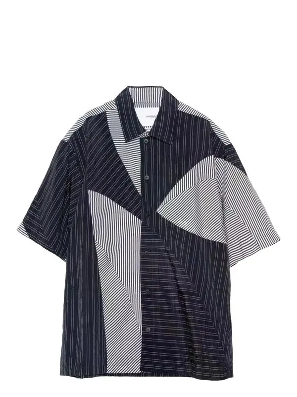 YOSHIOKUBO Striped Shirt With Patchwork Detail - Black