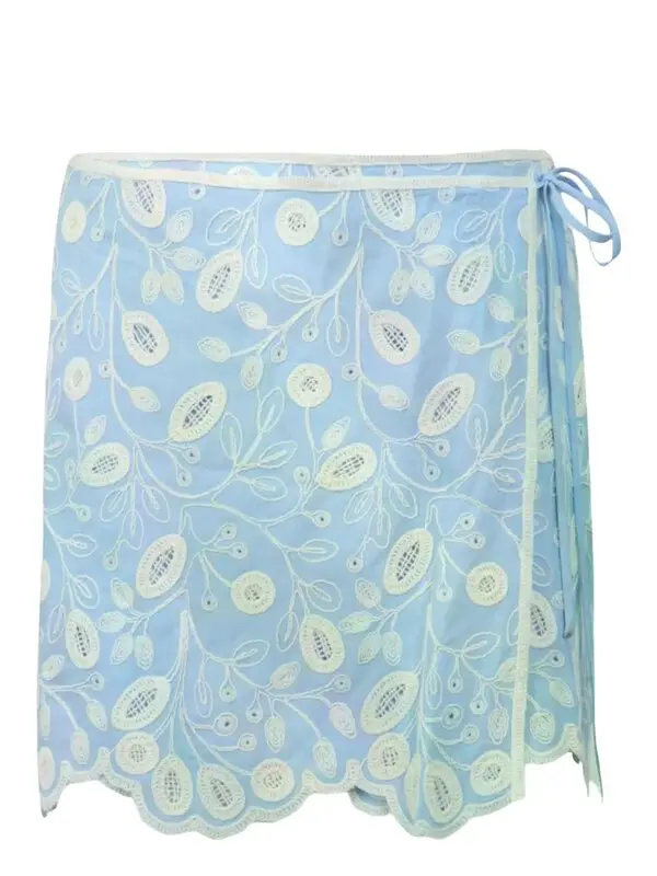 Simkhai Delaney Embroidered Wrap Mini Skirt - Blue