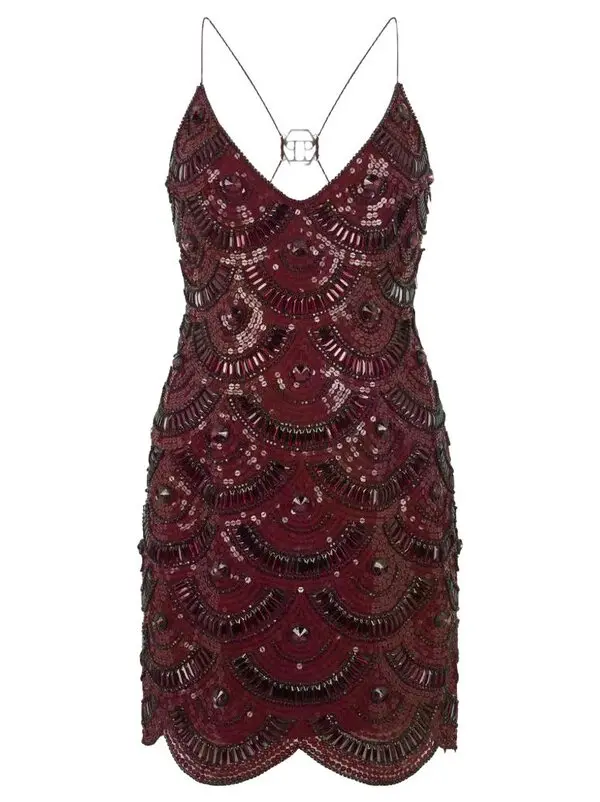 Philipp Plein Sequin-embellished Scallop-edge Mini Dress - Red