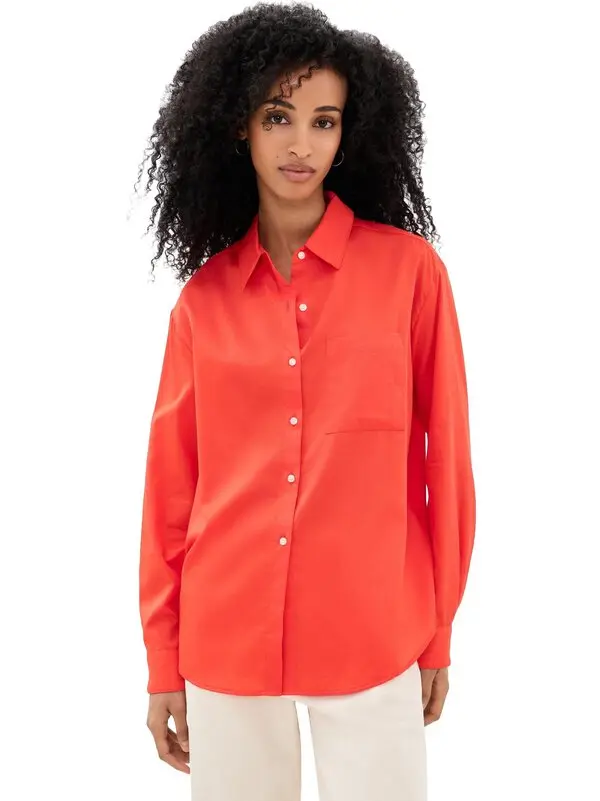 LESET Yoko Classic Button-down Shirt In Sateen - Feu