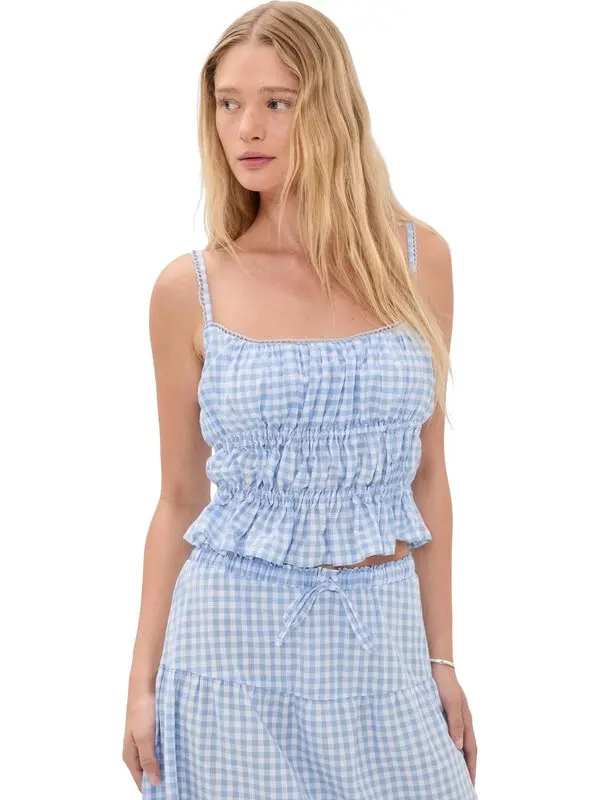 Peixoto Amelia Gingham Check Top - Cloud Blue Gingham