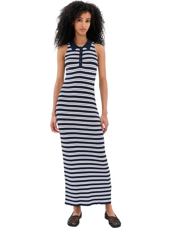ROWING BLAZERS Striped Halter Polo Maxi Dress - Navy
