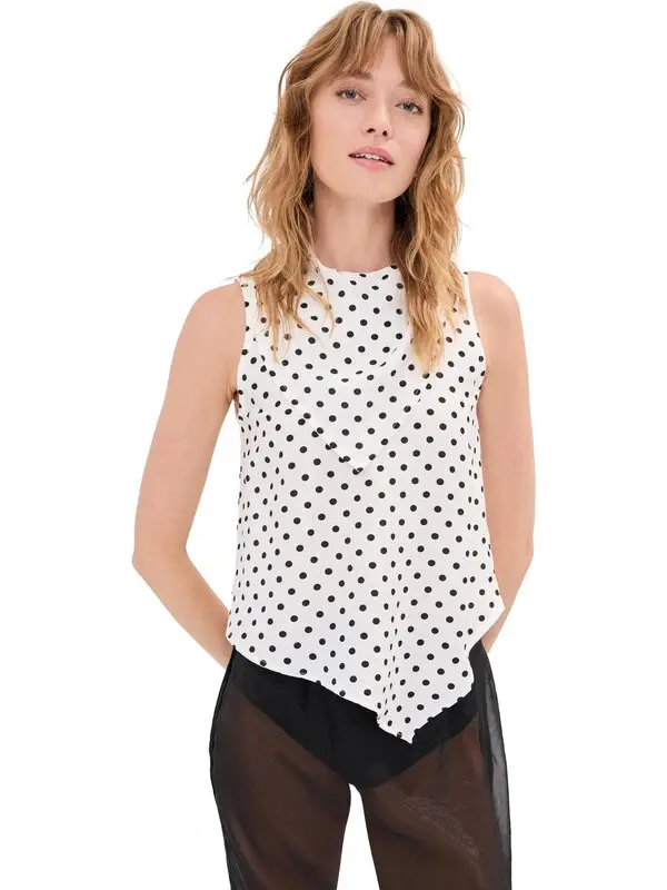 LE BOP Riley Polka Dot Sleeveless Blouse - White Dot