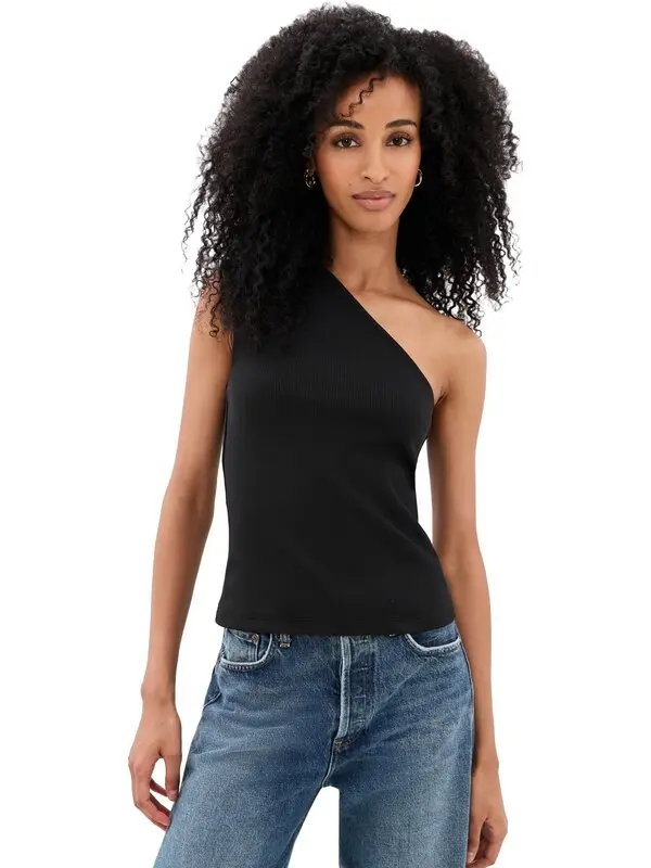 Sold Out NYC One Shoulder Ribbed Tank - Black