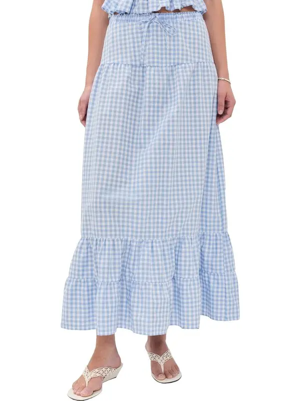 Peixoto Riley Maxi Skirt - Cloud Blue Gingham