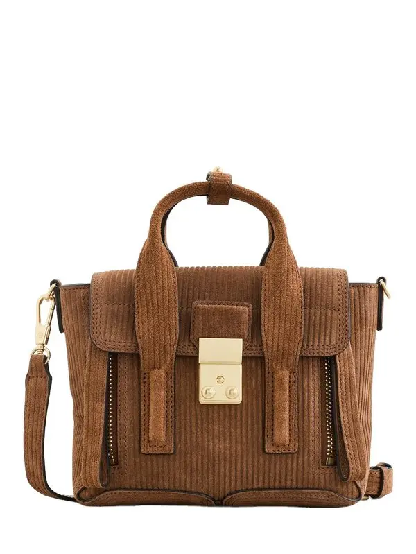 3.1 Phillip Lim Embossed Suede Mini Pashli Crossbody Bag - Saddle