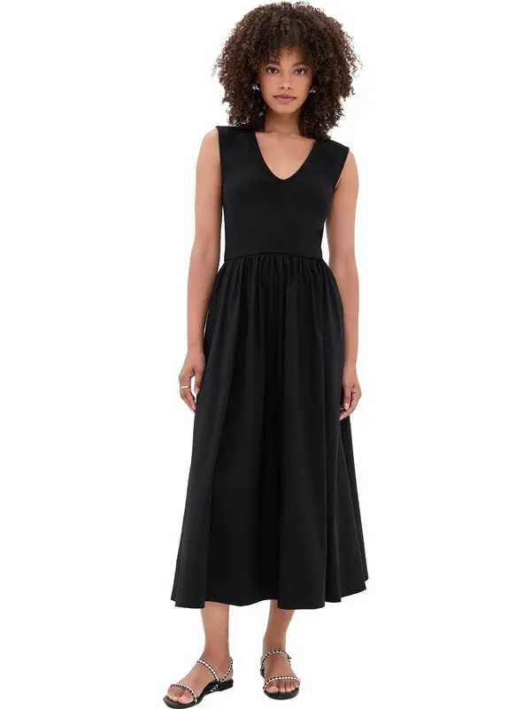 Sold Out NYC V-neck Jersey And Poplin Dress - Black
