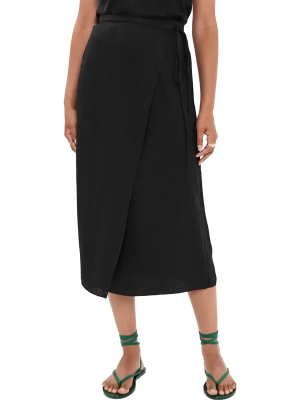 Tibi Summer Slip Wrap Skirt - Black