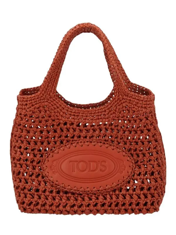 TOD'S Woven Shopper Bag With Embossed Logo - Brown
