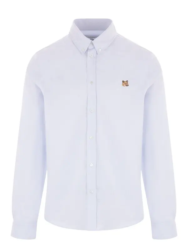 Maison Kitsuné Fox Head Embroidered Long-sleeved Shirt - Light Blue