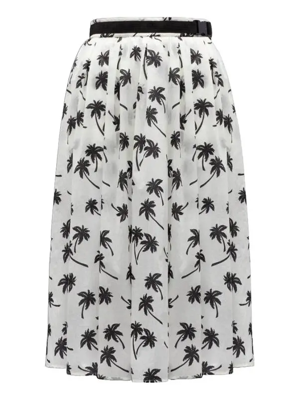 Moncler Palm Tree-print Midi Skirt - Gray