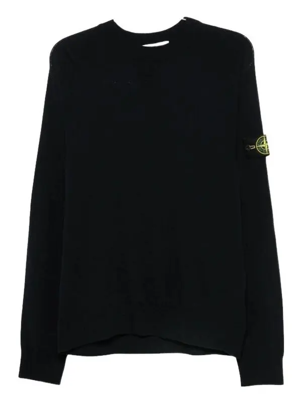Stone Island Crew Neck Long Sleeve Sweater With Detachable Badge - Blue