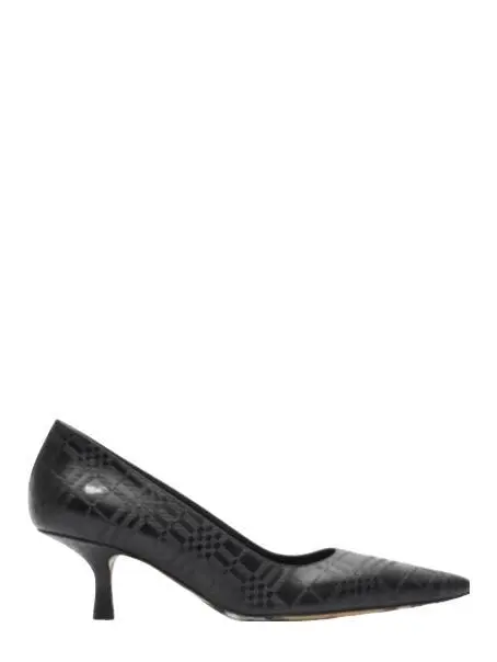 Burberry Check Leather Dame Low Pumps - Black