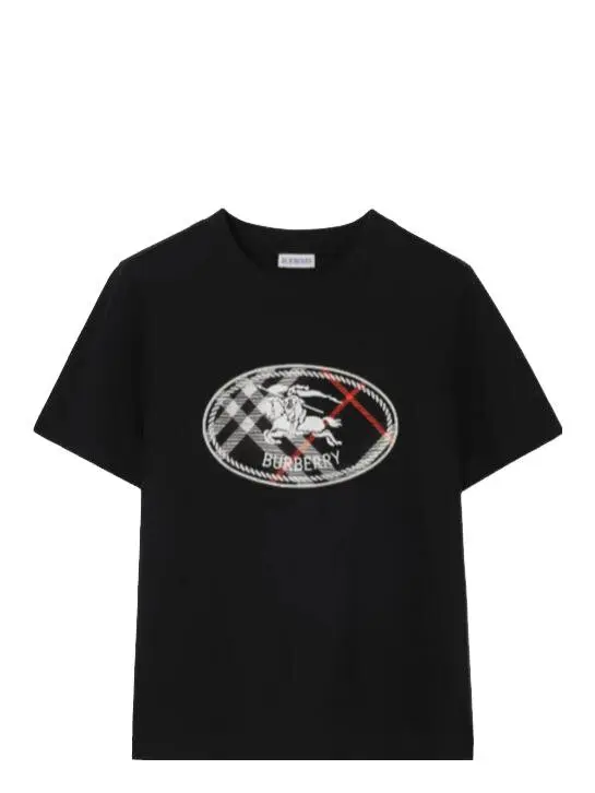Burberry Knight Stamp Embroidered Cotton T-shirt - Black