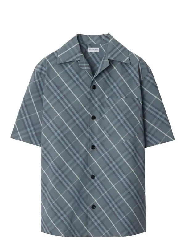 Burberry Check Pattern Short Sleeved Shirt - Gray