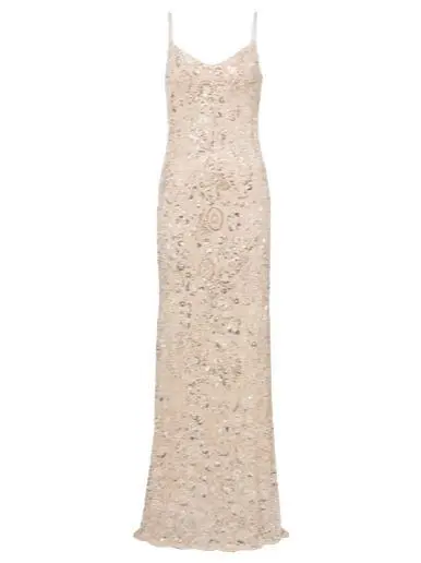 SELF-PORTRAIT Sequined Floral Maxi Dress - Nude