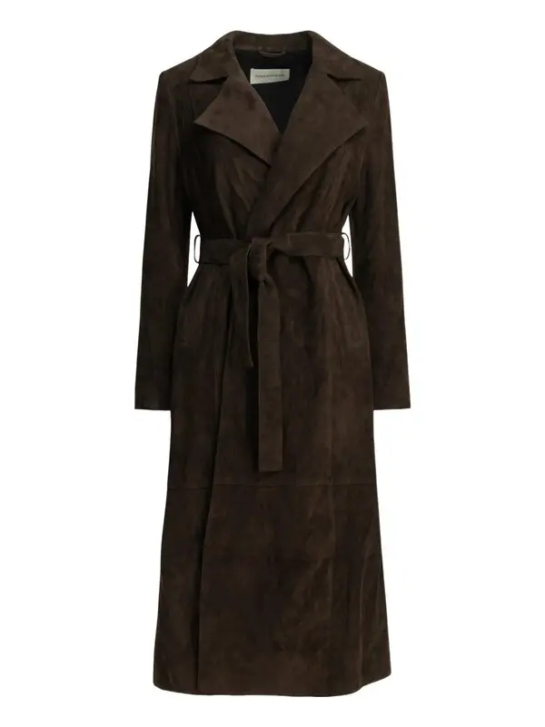 Nour Hammour Pointed Collar Belted Coat - Brown