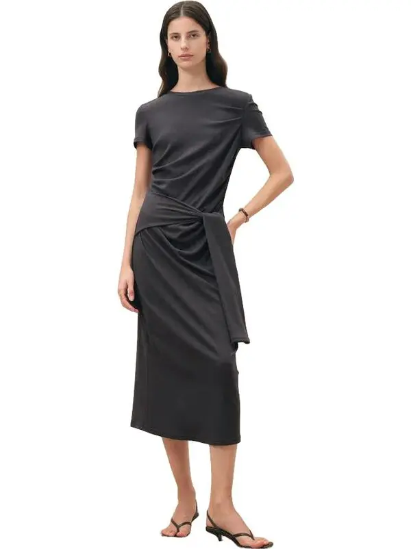 Fabrique Isla Ruched Tie Front T-shirt Dress - Grey