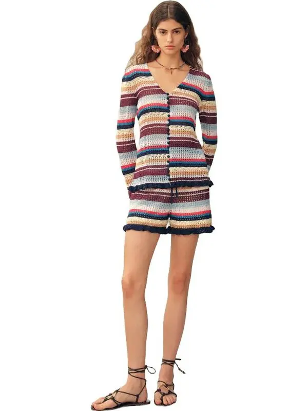 Fabrique Mavis Multi-stripe Long Sleeve Cardigan - Multicolor