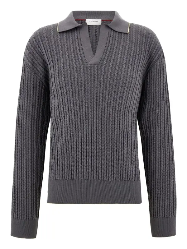 FERRAGAMO Knitted Polo Top - Grey