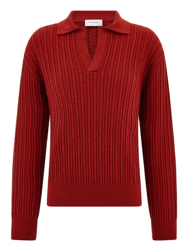 FERRAGAMO Knitted Polo Top - Red