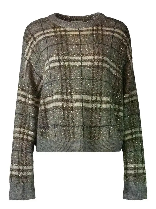Brunello Cucinelli Sequin-embellished Plaid Sweater - Grey