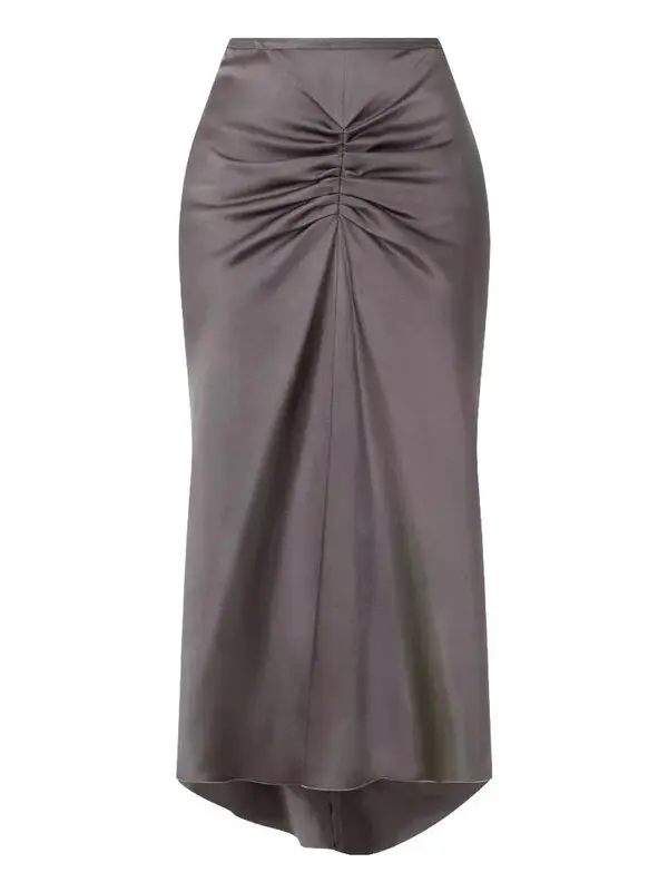 Victoria Beckham Bela Ruched Satin Midi Skirt - Grey