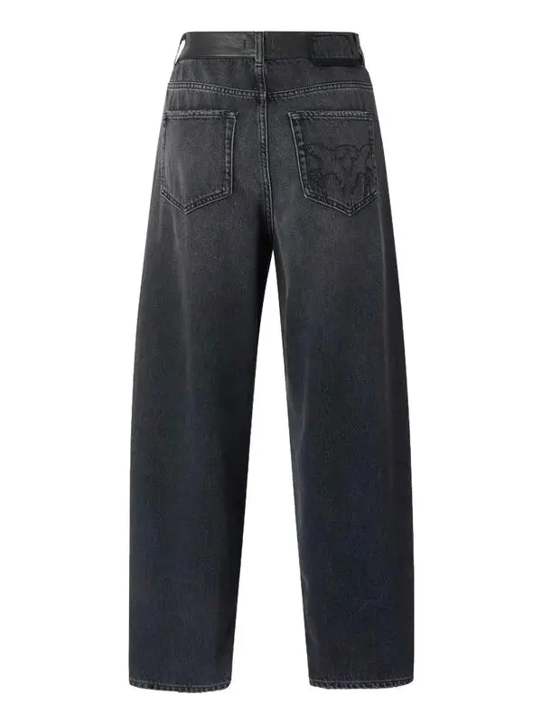 Pinko Leather-trim Wide-leg Jeans - Grey