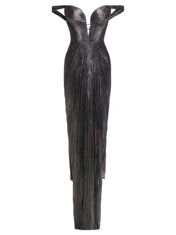 MARIA LUCIA HOHAN Off-shoulder Pleated Maxi Dress - Brown