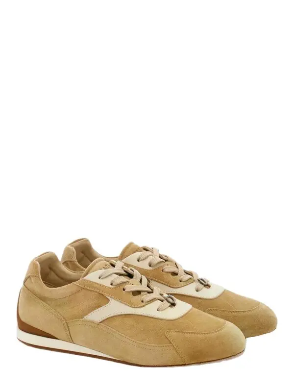FERRAGAMO Suede Low Top Sneakers With Gathered Detail - Neutrals