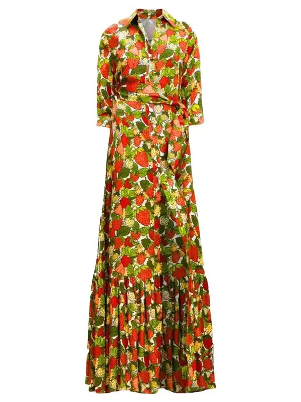 ALESSANDRO ENRIQUEZ Strawberry Print Tie Maxi Dress - Red