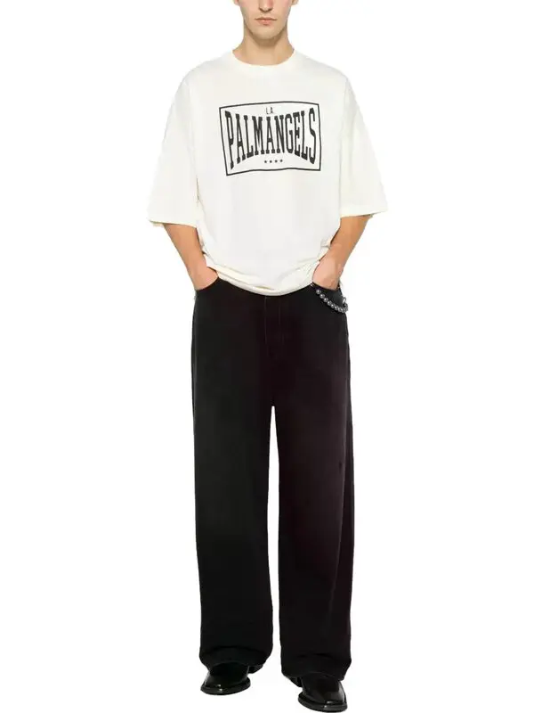 Palm Angels Logo-print Drop-shoulder T-shirt - Neutrals