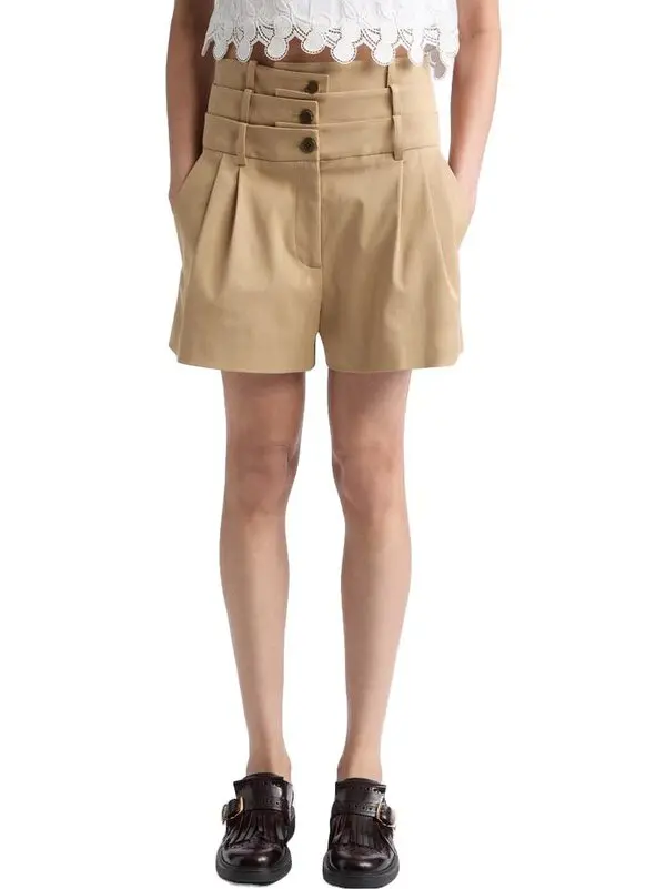 Monse Triple Waistband Wide Leg Shorts - Khaki