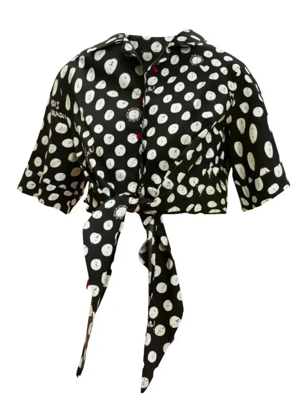 ALESSANDRO ENRIQUEZ Polka Dot Tie-waist Cropped Shirt - Black
