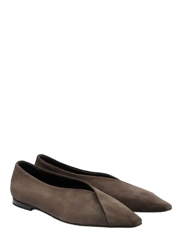 Brunello Cucinelli Suede Pointed Toe Ballerina Flats - Brown