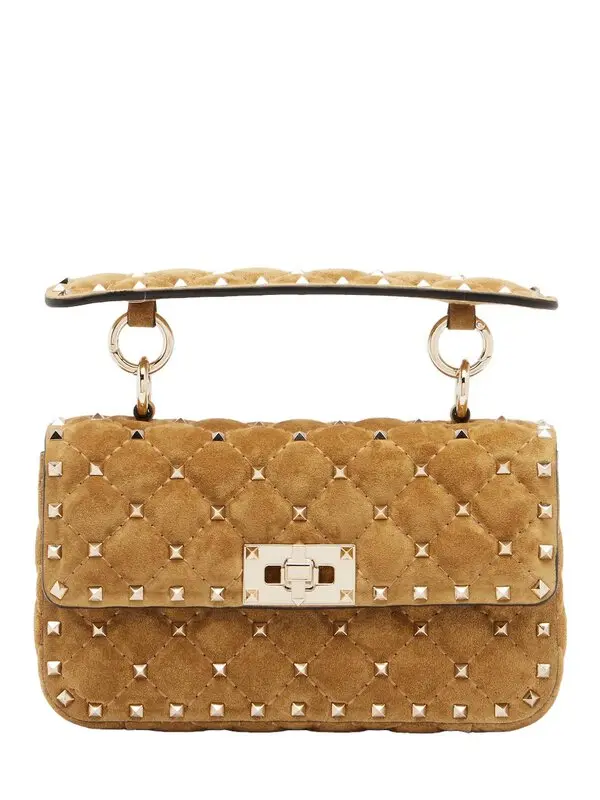 Valentino Garavani Rockstud Spike Small Suede Top-handle Bag - Beige