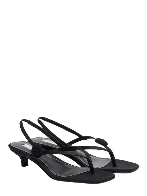 TOTEME Floral Appliqué Suede Slingback Sandals - Black
