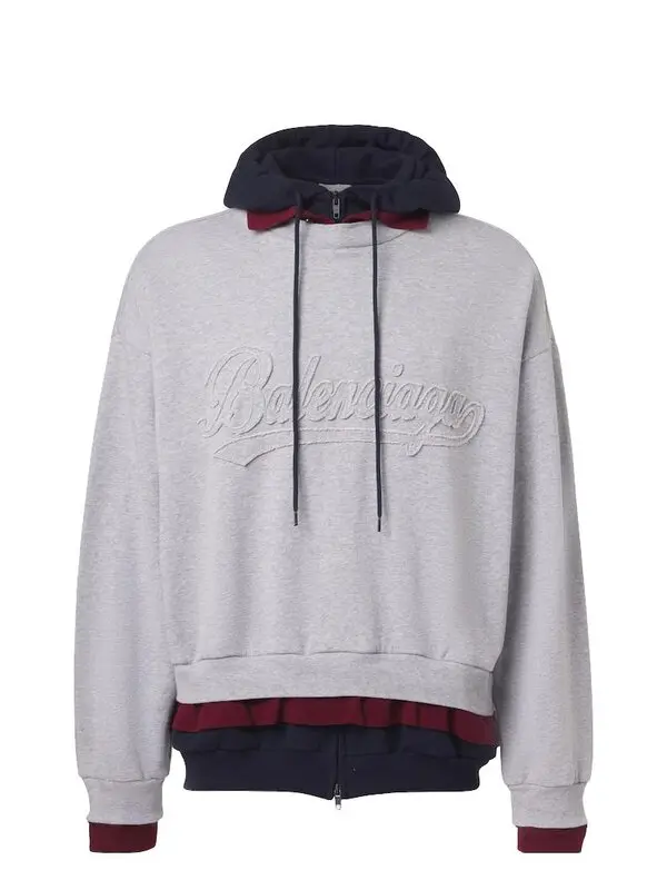 Balenciaga Logo Layered Cotton Jersey Hoodie - Grey