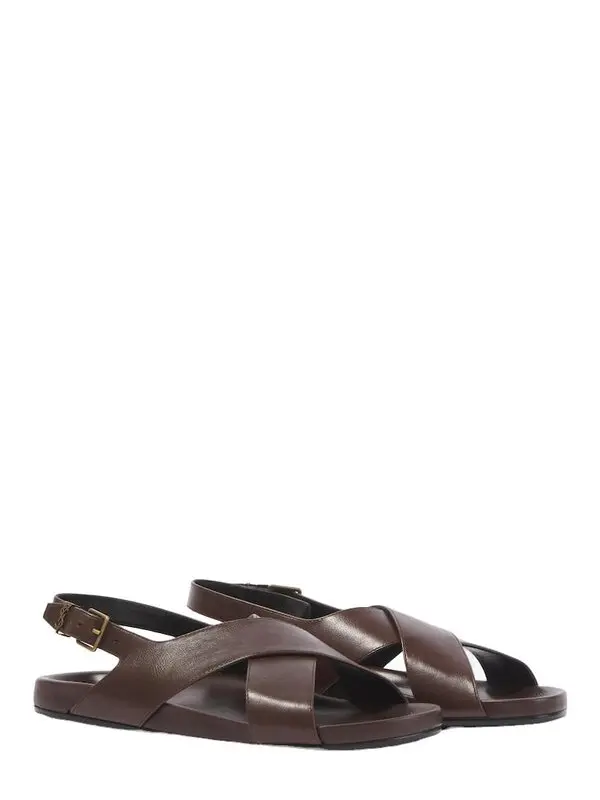 Saint Laurent Helios Cassandre Leather Sandals - Brown