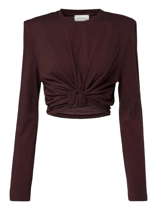 Magda Butrym Cotton-blend Jersey Crop Top With Shoulder Pads - Brown