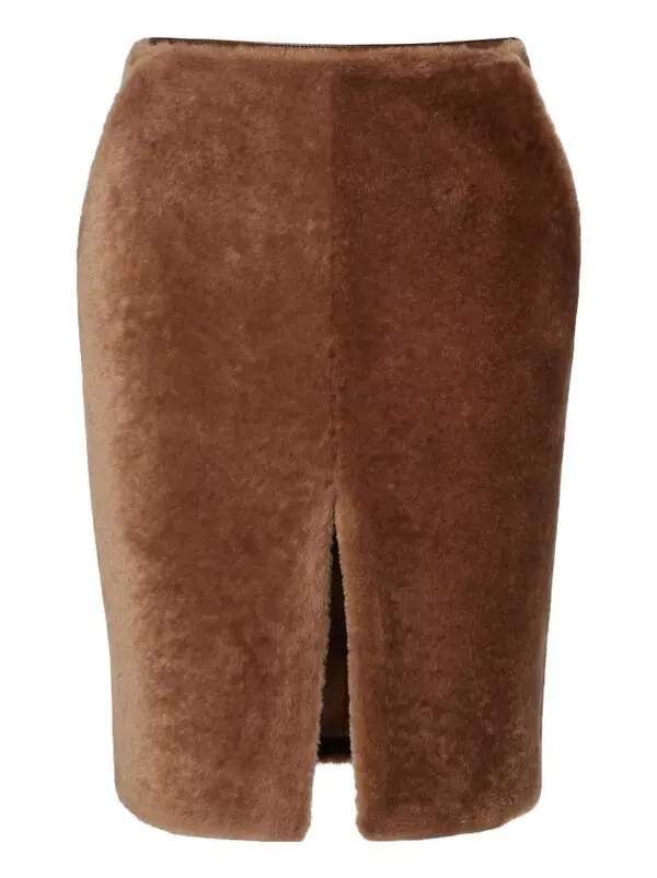 Saint Laurent Shearling Pencil Skirt - Brown