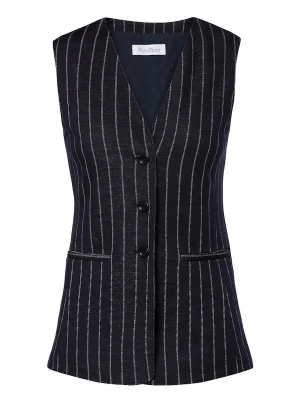 Max Mara Striped Virgin Wool Blend Vest - Blue