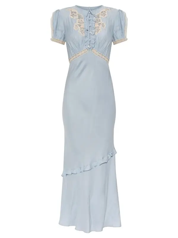 SELF-PORTRAIT Satin Dress With Lace Inserts - Blue