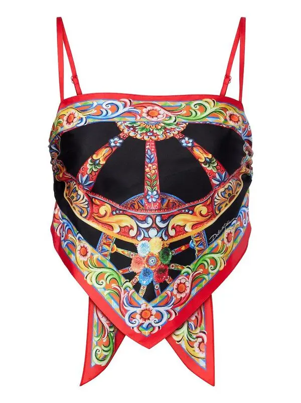 Dolce & Gabbana Carretto Silk Twill Crop Top - Multicoloured