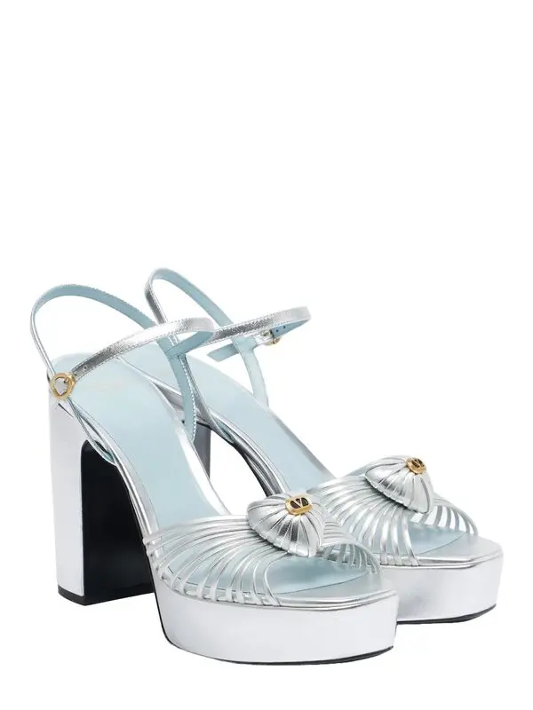 Valentino Garavani Cour Royal Metallic Leather Platform Sandals - Silver