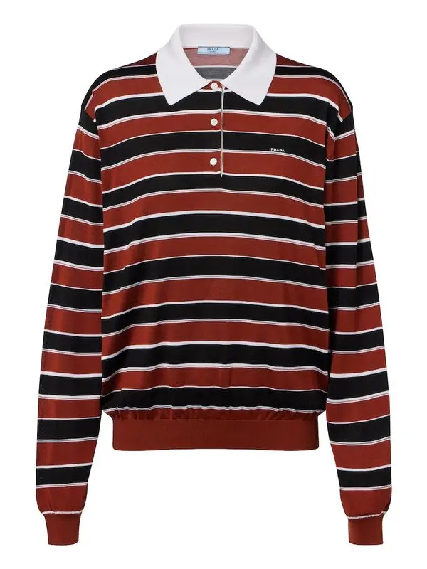 Prada Striped Silk Polo Shirt - Brown