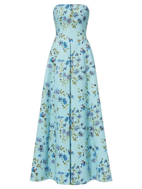 EMILIA WICKSTEAD Floral Print Taffeta Gown - Blue