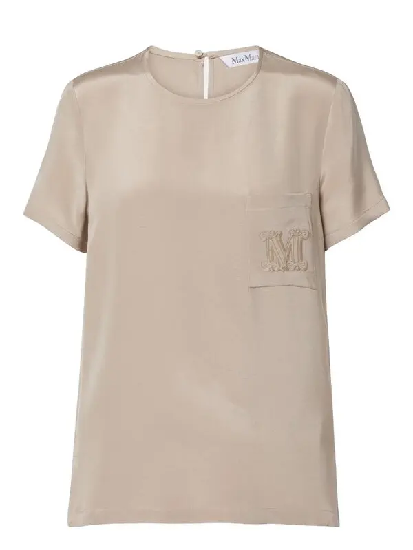 Max Mara Logo Embellished Silk Blouse - Beige