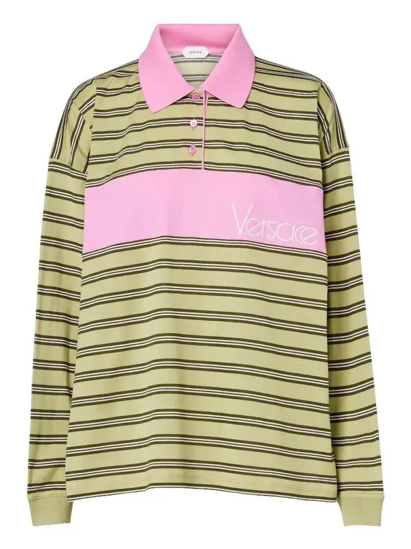 Versace Striped Cotton Jersey Polo Shirt - Green